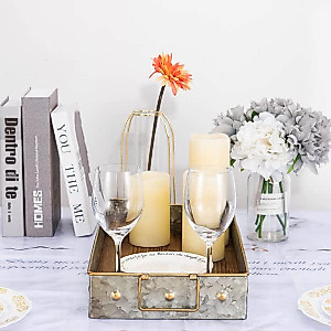 Efavormart 19"x9.5" Galvanized Metal and Wooden Decorative Serving Tray with Handle for Wedding Banquet Party Decoration