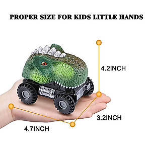 Whongkidz Dinosaur Toy Cars 2 Pack Set for Boys Girls Toddler Kids Toys Dino Car with LED Lights and Sounds Effect Automatic Dino Truck