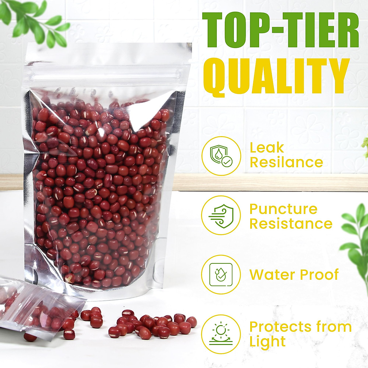 Pack of 100 Mylar Bags, Resealable Mylar Bags for Food Storage