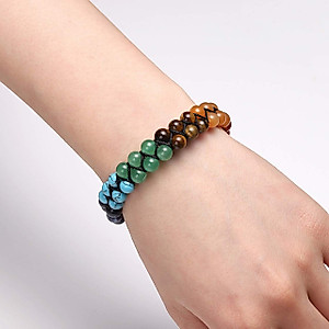 Jovivi Bead Chakra Bracelet - 6mm Double Layer Beaded 7 Chakra Healing Crystal Stones Bracelets Anxiety Bracelet for Men Women Couple Friendship Jewelry
