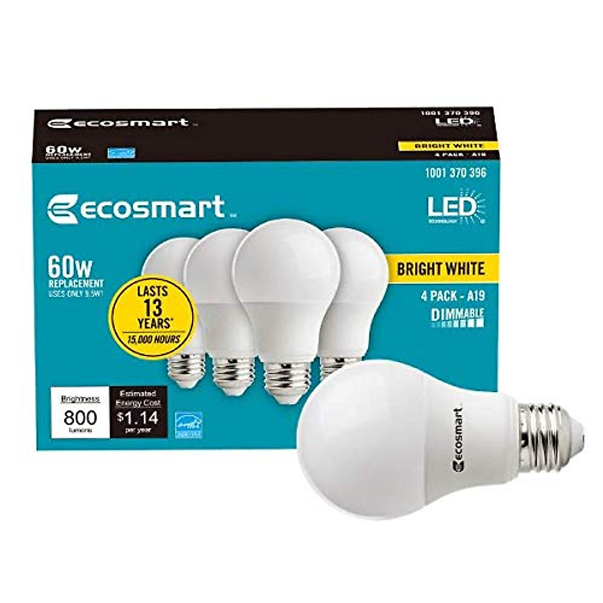 Ecosmart LED 60-Watt Equivalent A19 Dimmable Energy Star LED Light Bulb Bright White (3000K)(16-Pack)
