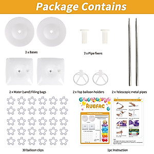 RUBFAC Balloon Stand Kit, 2 Sets of Adjustable Height (Max 6.6ft) Balloon Column Kit for Floor with Telescopic Pillar for Baby Shower Birthday Party Graduation Wedding Valentine's Day Decorations