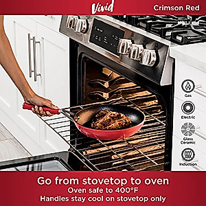 Ninja C28000 Foodi NeverStick Vivid 8-Piece Cookware Set with Lids, Nonstick, Durable & Oven Safe to 400°F, Cool-Touch Handles, Crimson Red
