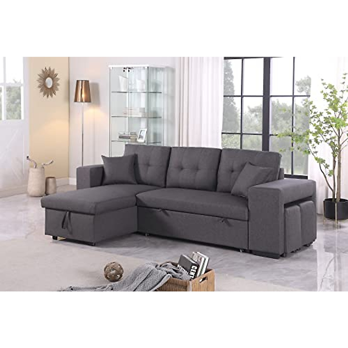 Devion Furniture Alexis Sofabed, 95" W x 53" D x 35H, Dark Gray