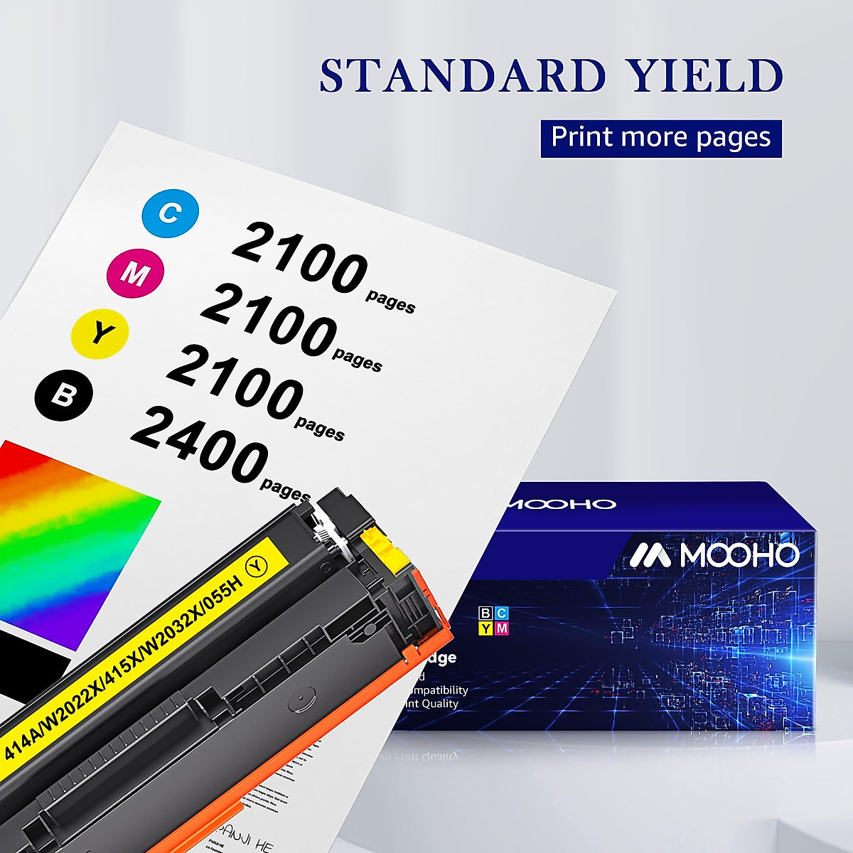 MOOHO Compatible Toner Cartridge Replacement for HP 414A W2020A 414X High Yield Used with HP Color Pro MFP M479fdw M454dw M479fdn M454dn Toner Printer (Black Cyan Yellow Magenta, 4 Packs)