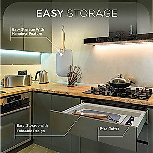 KITCHUS MOON Large Pizza Peel 16 inch - Extra Large Metal Pizza Peel with 14 inch Stainless Steel Pizza Cutter Rocker, Pizza Spatula Paddle to Move Large Pizza, Pizza Paddle with Folding Handle