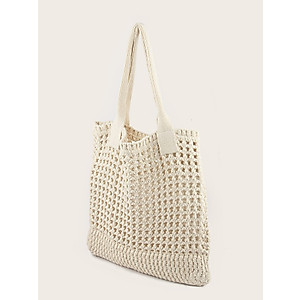 ENBEI Womens Large Beach Tote Bags Shoulder Handbags knit bag Tote bag aesthetic for Beach Crocheted tote cute Tote bags (white)