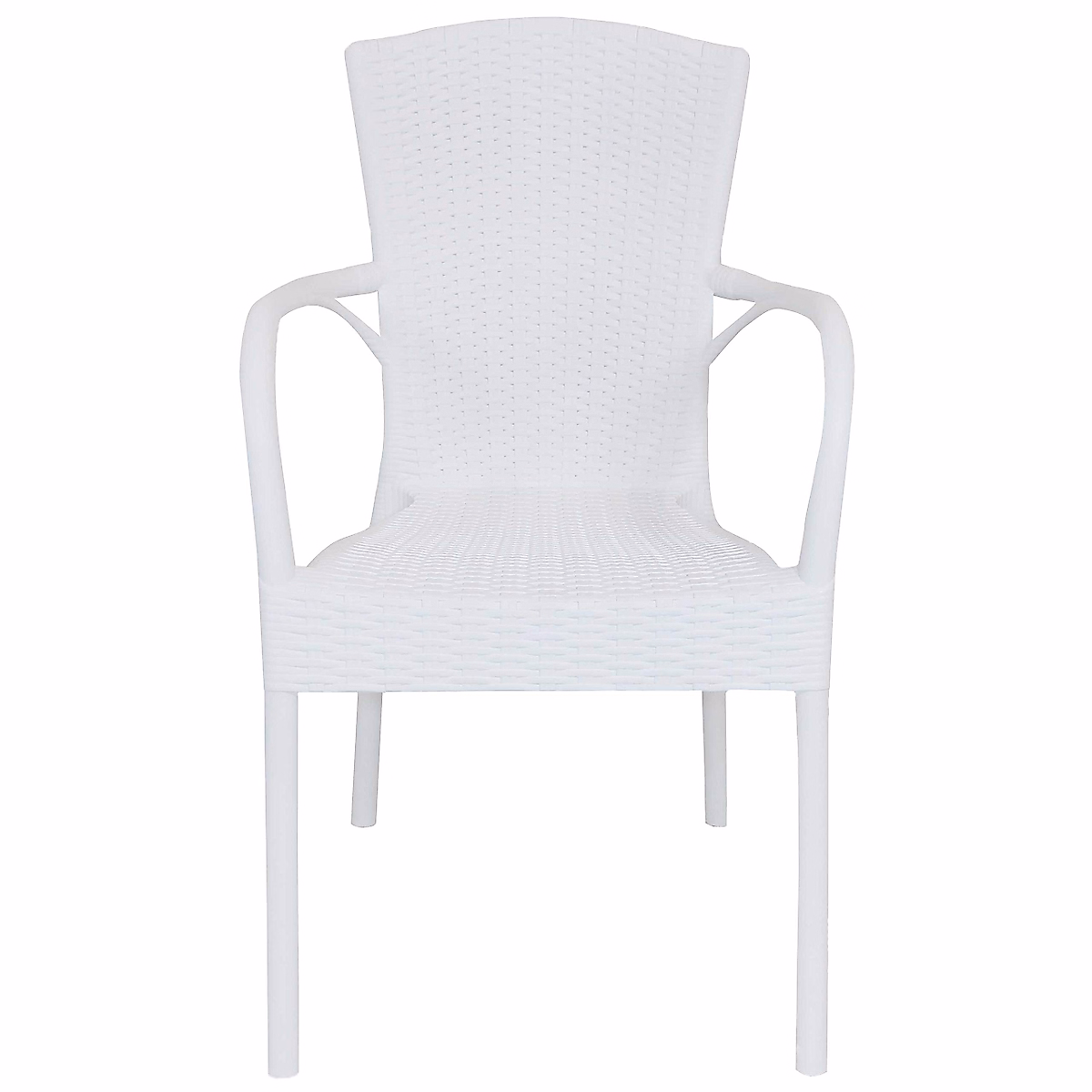 Sunnydaze Segesta All-Weather Plastic Outdoor Dining Chair - Commercial Grade Faux Wicker Design Armchair - Lawn and Garden Chair - Indoor/Outdoor Use - White - 2 Chairs