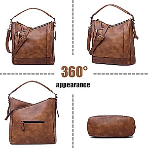 PAKFIEKS Women Multi-Pocket Shoulder Bag Ladies Large Capacity Crossbody purses Faux Leather Hobo Bags (Cognac)