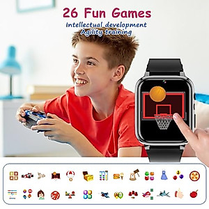 Goodatech 1.69'' Kids Smart Watch for Kids Boys Girls, Camera,26 Puzzle Games,Video Music Player,Pedometer,Alarm Clock, Learning Education Toys Gifts for 4-12 Years Children (Black)