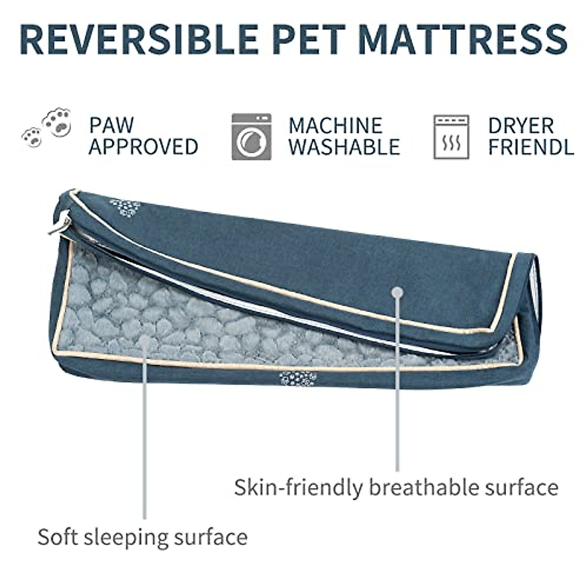 VANKEAN Waterproof Dog Crate Pad Bed Mat Reversible (Cool & Warm), Removable Washable Cover & Waterproof Inner Lining, Pet Crate Mattress for Cats and Dogs, Joint Relief Dog Bed for Crate, Navy/Grey