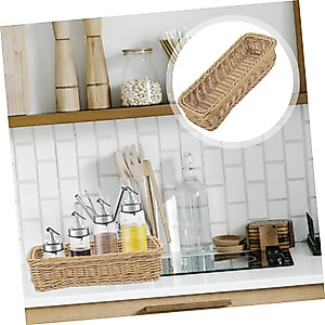 Rattan Storage Basket, Kitchen Utensil Holder Woven Rectangular Storage Baskets Rattan Flatware Tray Cutlery Holders Tableware Storage Box 26X9X8CM