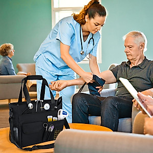 Jaffzora Teacher Tote Bag with Laptop Compartment,Extra Large Utility Work Tote Bag with 15 Pockets for Women,Nurse Bag, Black