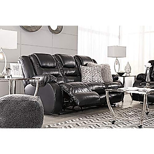 Signature Design by Ashley Vacherie Faux Leather Manual Pull-Tab Reclining Sofa, Black
