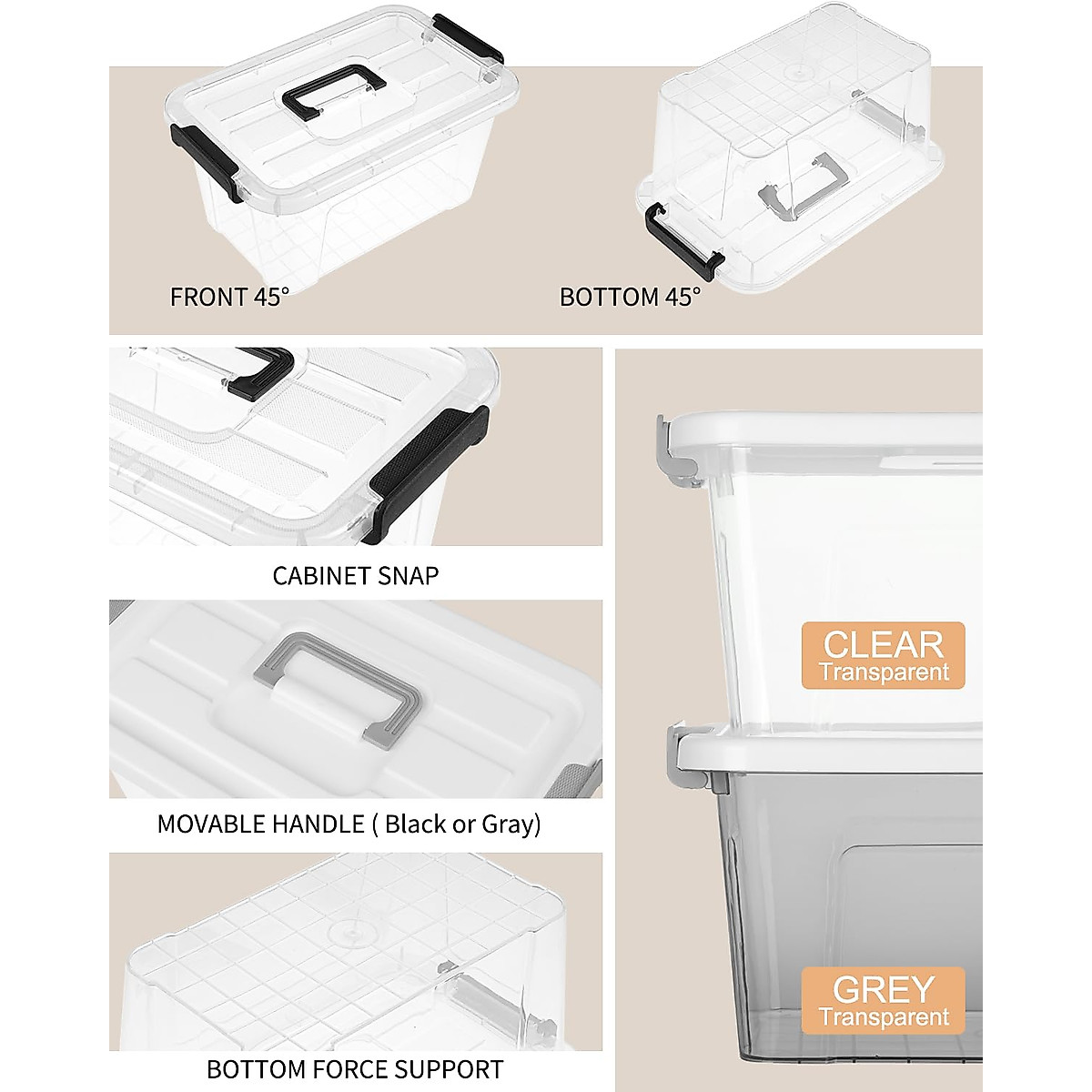 NUMIFUN Plastic Storage Bins With Lids 6 Pack Storage Organizer Bins, 7 Quart Stackable Storage Bins with Lids and Black Handle Buckle Easy for Home Office Organization, White Lids