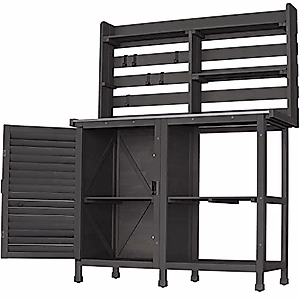 GDLF Potting Bench Table Large Garden Outdoor Work Bench Metal Tabletop Workstation with Storage Cabinet Shelf Dark Grey