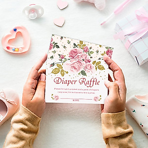 Marspark Set of 25 Pink Floral Baby Shower Invitations, Diaper Raffle Tickets and Baby Shower Invitation Cards with Envelope, Baby Shower Party Supplies for Sweet Girl