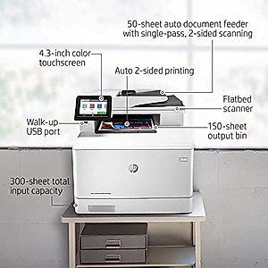 HP Color Laserjet Pro M479fdn All-in-One Laser Printer, Print Scan Copy Fax, Automatic 2-Sided Printing, 600x1200 dpi, 250-sheet, 28 ppm, 512MB, Works with Alexa, Bundle with JAWFOAL Printer Cable