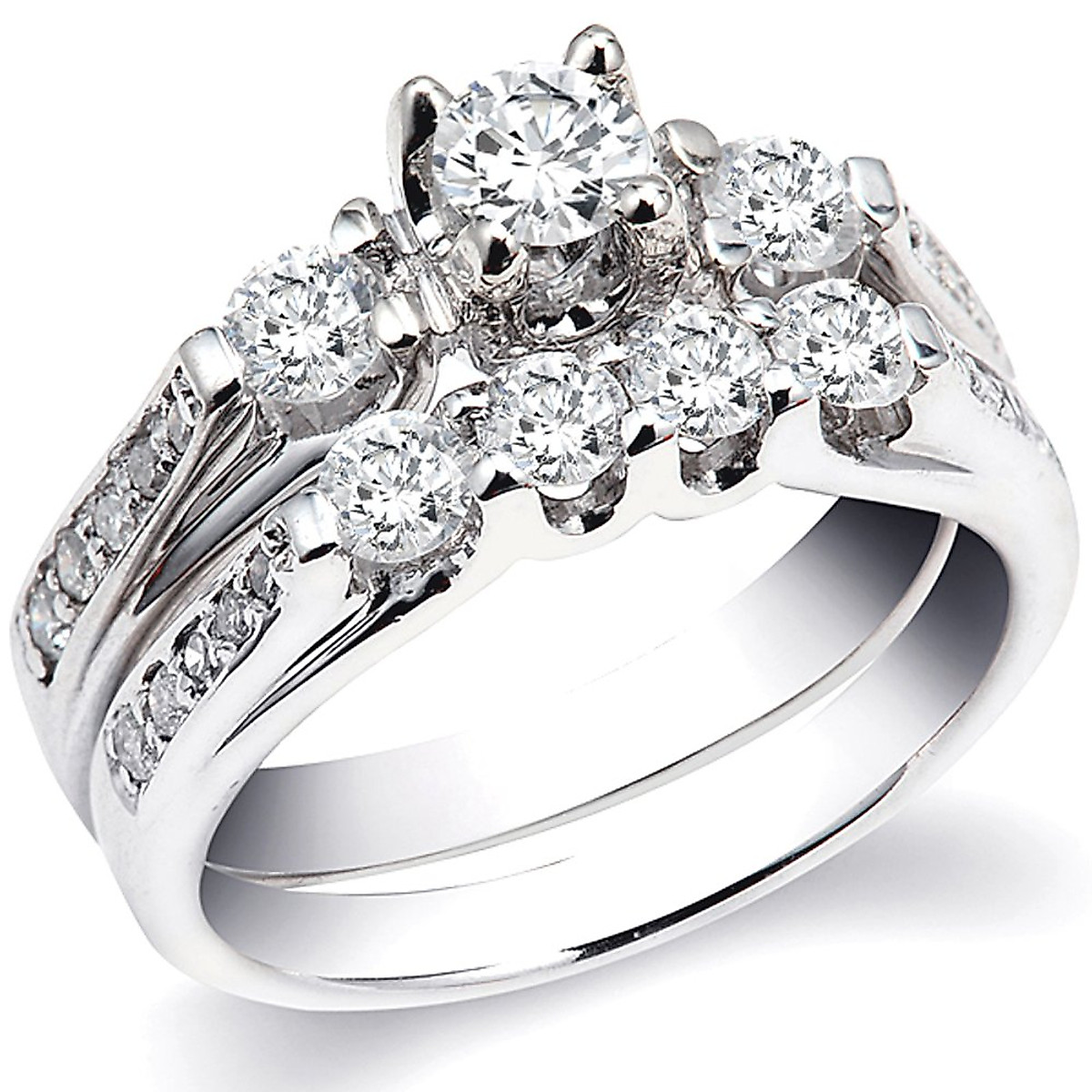 Dazzlingrock Collection 1.40 Carat (ctw) 14k Round Diamond Women Wedding Ring Set with Matching Wedding Band, White Gold, Size 5