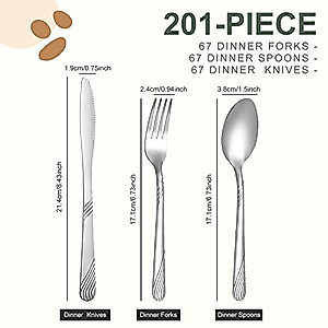 201 Pcs Silverware Set Stainless Steel Flatware Sets Service for 67 Silver Cutlery Set Serving Utensils Set Includes 67 Knife 67 Fork 67 Spoon for Kitchen Dinner Table, Mirror Polished Dishwasher Safe