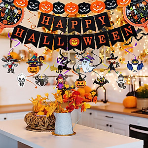 52 PCS Halloween Party Decorations Set Include Happy Halloween Banner, Pumpkin Banner, Hanging Swirl Streamers, Bats Wall Decor, Halloween Balloons Home Decor Party Favors Supplies