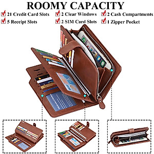 Coolstar Wristlet Wallets for Women Men's Clutch Wallet Large Capacity Leather Purse Business Credit Card Holder (2-Dark Brown)