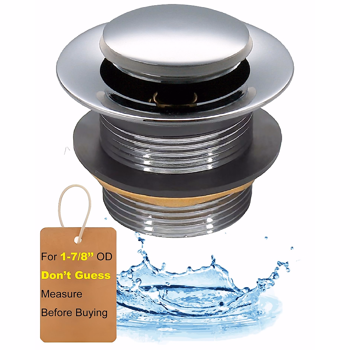 YEEREAD 1-7/8" Brass Bath Tub Drain Kit, Pop Up Tip Toe Touch Bathtub Shower Drain Shoe Stopper Replacement, Polished Chrome