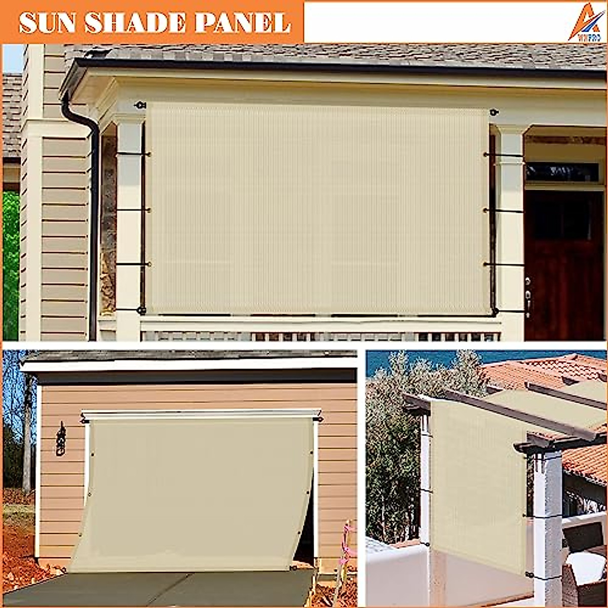 AwnPro 9' x 12' Beige Outdoor Pergola Shade Cover Canopy for Patio Deck Porch Backyard Gazebo Replacement Shade Cover with Spaced Grommets Weighted Rods