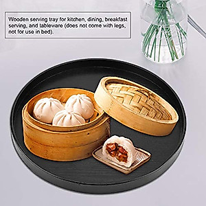 Round Natural Wood Serving Tray, 13inch Wooden Plate Platter Tea Food Dishes Water Drink for Countertop Kitchen Coffee Table Breakfast