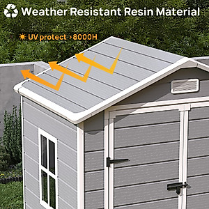 VONZOY Outdoor Resin Storage Shed, 6x4.5FT Plastic Storage Sheds with Floor, Lockable Door, Window, Waterproof Tool Sheds & Outdoor Storage Outside for Bike, Garbage Can,Garden, Grey White