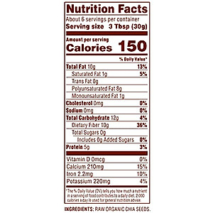 Nutiva Organic Premium Raw Black Chia Seeds, 6 Oz, USDA Organic, Non-GMO, Whole 30 Approved, Vegan, Gluten-Free & Keto, Nutrient-Dense Seeds with 3g Protein & 5g Fiber for Salads, Yogurt & Smoothies