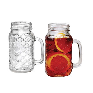 AmalgamNation Sets of 4 Mason Jar 24oz Mugs with Glass Handles,