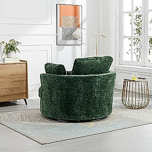360° Swivel Accent Barrel Chair and Half Crescent Moon Storage Bench Large Ottoman with 4 Pillows,Upholstered Oversized Leisure Round Loveseat Recliner Sofa Chaise Lounge Circle Armchair for Club