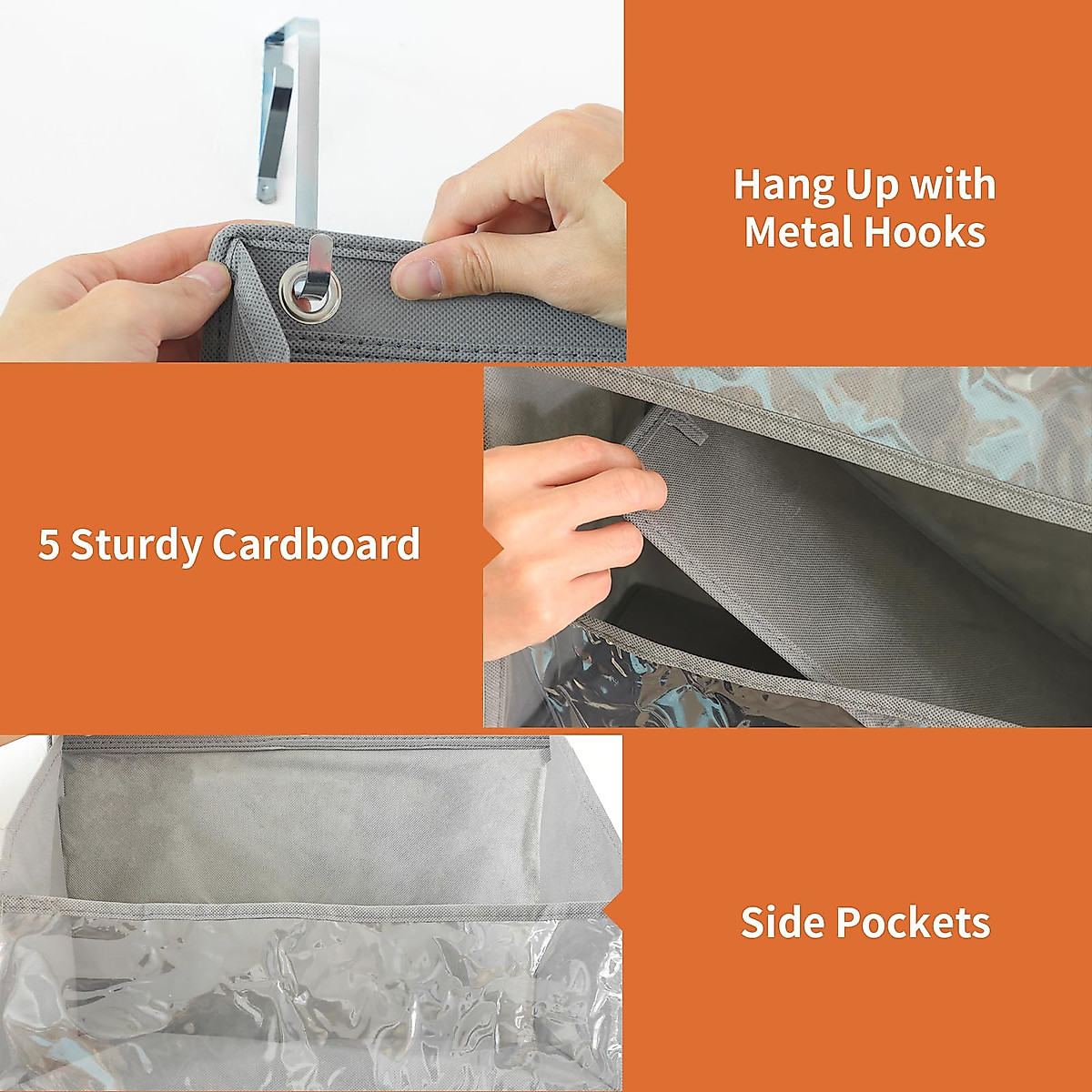 Fixwal Over The Door Hat Racks for Baseball Caps, Clear Deep Pockets Hat Organizer for Closet, Holds Up to 72 Caps Hat Storage Organizer With 3 Hooks, Grey