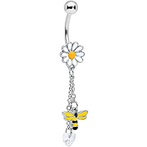 Body Candy Womens 14G Steel Navel Ring Piercing Clear Accent Heart Bee Daisy Flower Dangle Belly Button Ring