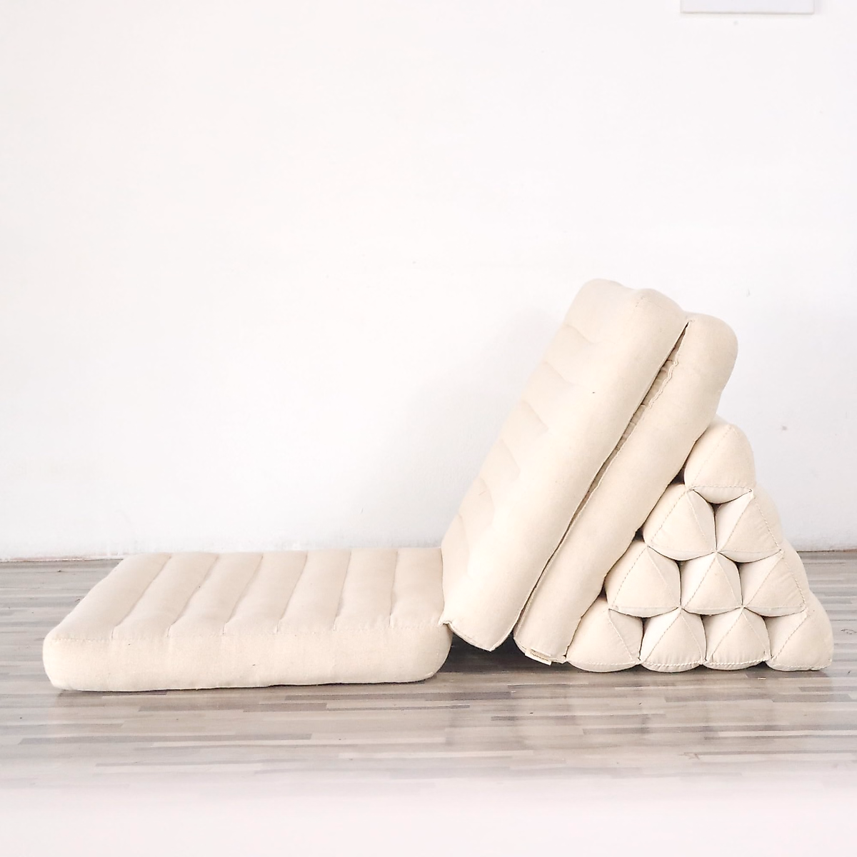 THAIHOME Premium 3-Fold Thai Triangle Cushion/Mattress - Handcrafted, Ivory - 100% Natural Kapok Filling for Comfort and Support