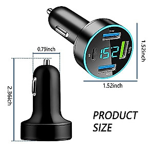 4-Port USB Car Charger,Car Charger Adapter Fast Charging Cigarette Lighter USB Charger with Blue LED,2.4A+PD+QC3.0 Ports Car Charger Adapter Compatible with iPhone/Android(QC3.0+2.4A+2.4A+PD)
