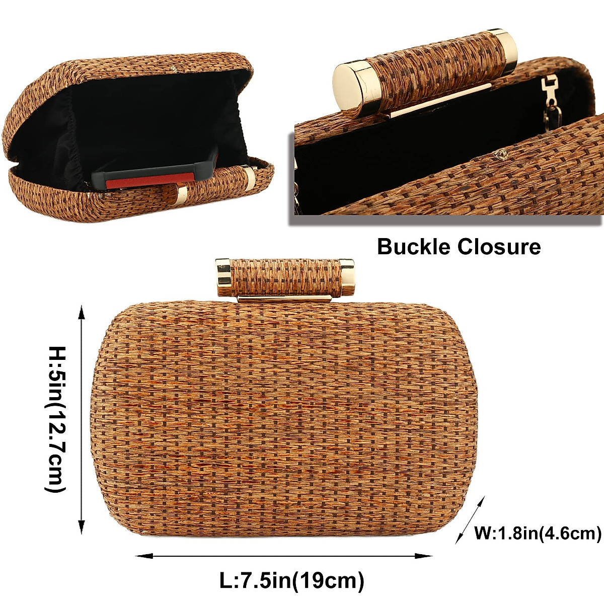 YYW Straw Clutch Purse for Women Hand-Woved Evening Handbag Party Wedding Summer Wicker Beach Bag (Brown)