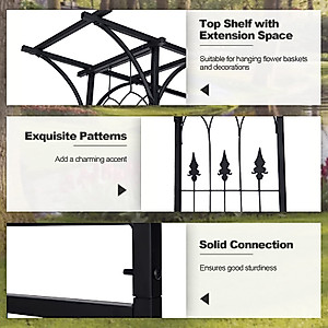Tangkula 6.7 Ft Garden Arbor, Metal Arch with Trellis for Climbing Plants Outdoor, Decoration Outdoor Garden Archway with Gate for Vines, Flowers, Wedding, Bridal Party, Ceremony