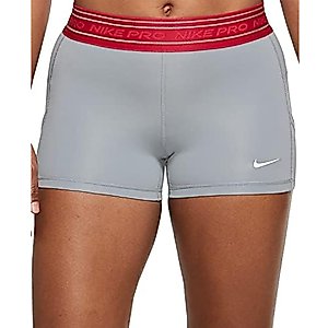 Nike Women's Pro Dri-FIT Mesh-Pocket 3" Mid-Rise Pocketed Training Shorts (as1, Alpha, s, Regular, Regular, Gray/Red, Small)