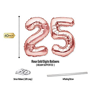 25th Birthday Party Decorations for Her Rose Gold Supplies Big Set with Birthday Banner and 25 BDay Digit Balloons for Women Including Latex and Confetti Balloons