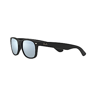 Ray-Ban RB2132 New Wayfarer Square Sunglasses, Rubber Black/Light Green Mirrored Silver, 52 mm