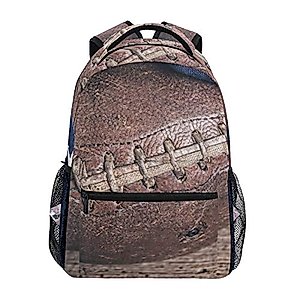 Pfrewn Vintage Leather Football American Flag Backpacks for Women Men, Computer Laptop Backpack, Casual Book Bag Travel Sports Camping Daypack