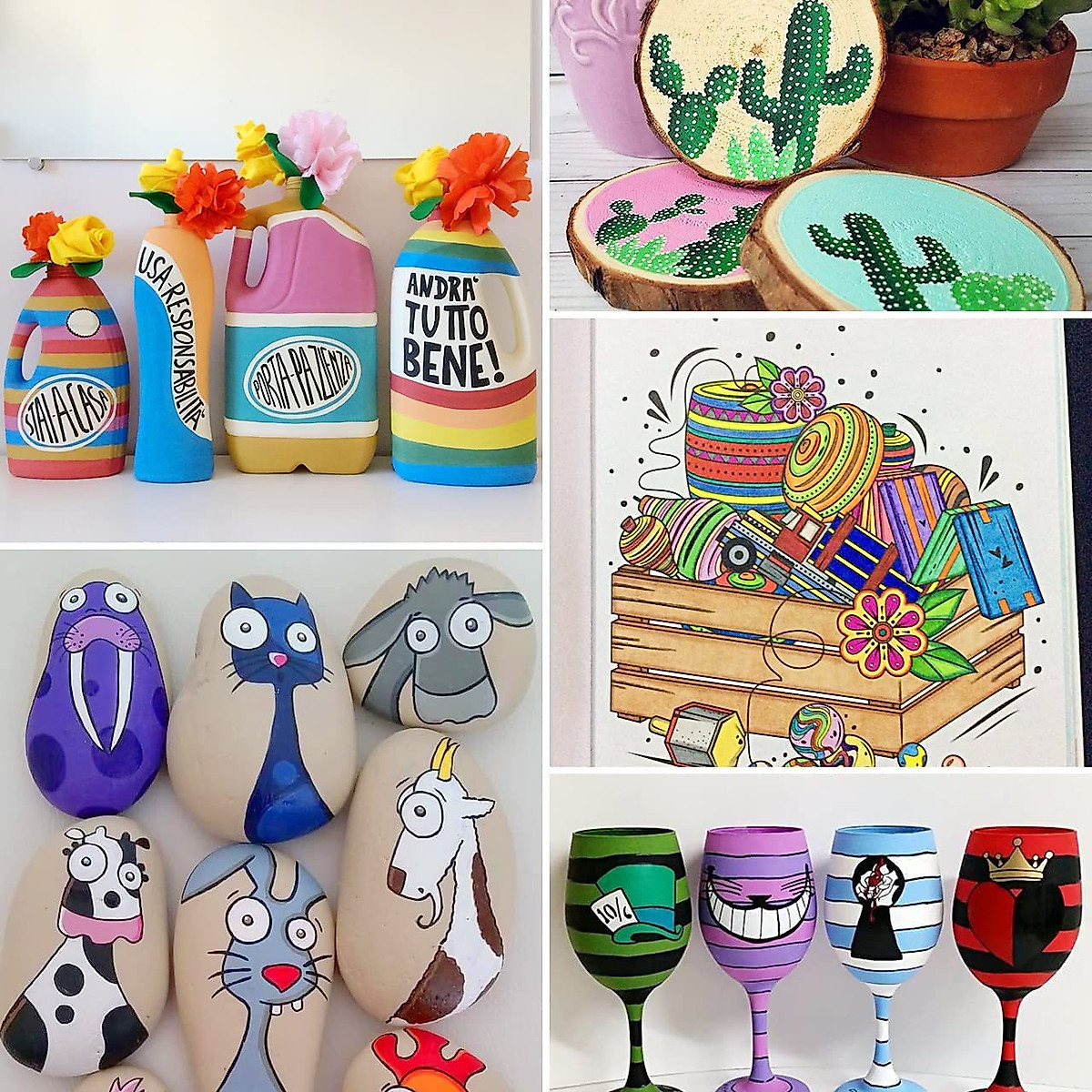 Emooqi Paint Pens, Acrylic Paint Markers 24 Colors Waterproof Pen Set for Rock Painting DIY Craft Supplies Ceramic Glass Canvas Mug Metal Wood-2-3mm Medium Tip