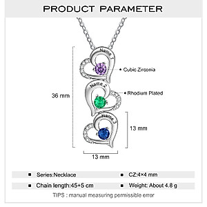 ALBERTBAND Christmas Gifts for Mom Personalized Heart Necklaces for Mother 3 Birthstone Necklaces for Women Mom Necklace Custom 3 Name Necklace Gifts for Grandmother