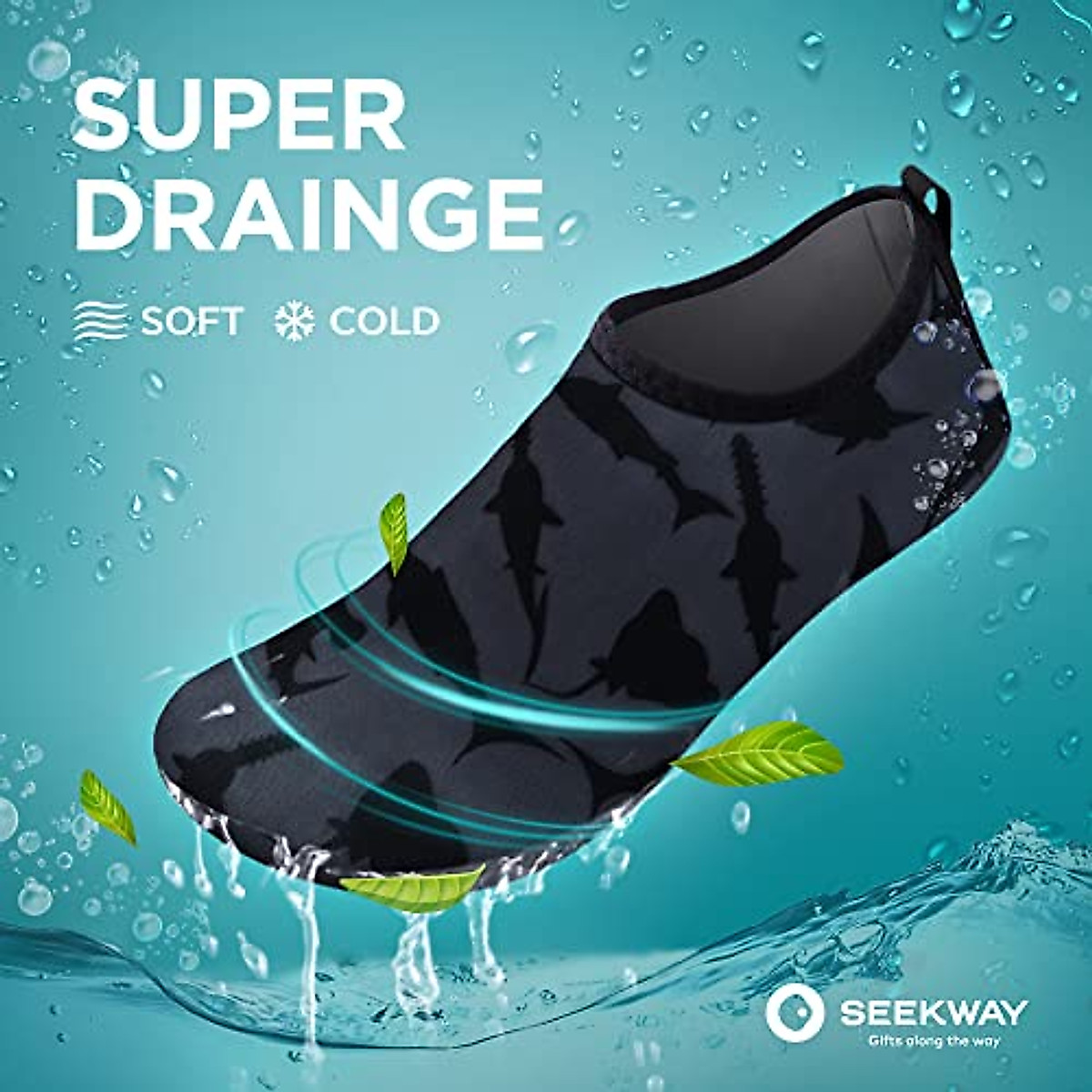 SEEKWAY Water Shoes Barefoot Aqua Socks Non Slip Quick-Dry for Beach Pool Swimming River Lake Women Men Black Shark SK001
