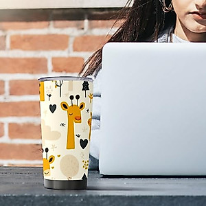 QWEUIOP 20oz Insulated Travel Coffee Mug Cartoon Giraffe And Tree Stainless Steel Tumbler with Lid Double Wall Vacuum Coffee Cup For Hot and Cold Drinks14167