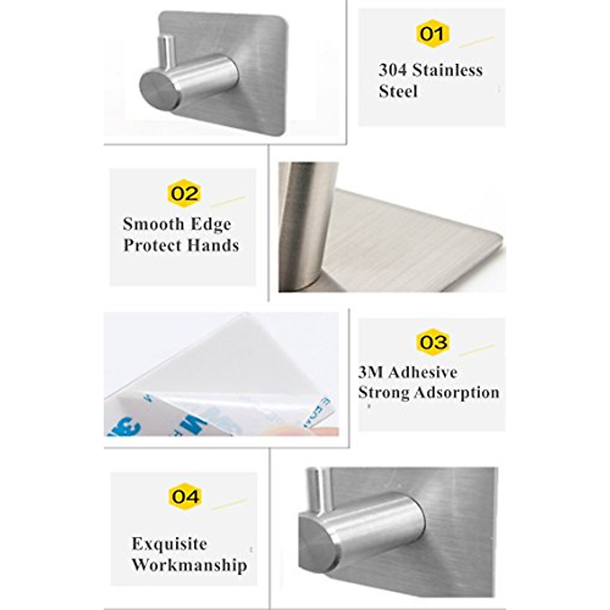 KK5 3M Adhesive Wall Hooks - 2 Pack SUS304 Stainless Steel Hangers| Brushed Heavy Duty Wall Hooks| for Towels Keys Robes Hooks On Door Wardrobe Closet Bathroom Kitchen