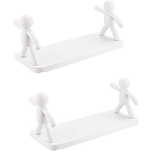 Giroayus Punching-Free Villain Storage Rack The Kitchen Toilet Receive Shelf，Floating Shelves Bathroom Wall Mounted Shelf (White, 2pc)