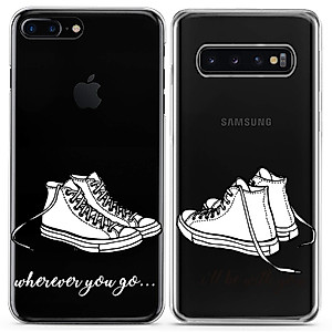 Cavka Matching Couple Cases Compatible for Google Pixel 8 Pro 7a 7 Pro 6 Pro 6a 6 5a 5 XL 4a 5G 4 XL 4a Crystal Sneakers Wherever You Go I Will Be With Clear Silicone Cover Converse Anniversary Friend